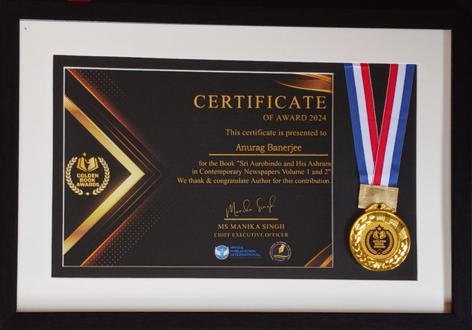 Anurag Banerjee Honoured with the ‘Golden Book Award’ for his book ‘Sri ...